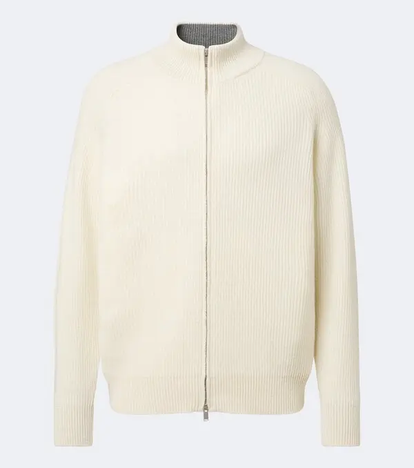 LARDINI Ribbed-knit Wool And Cashmere Zip-up Cardigan - White