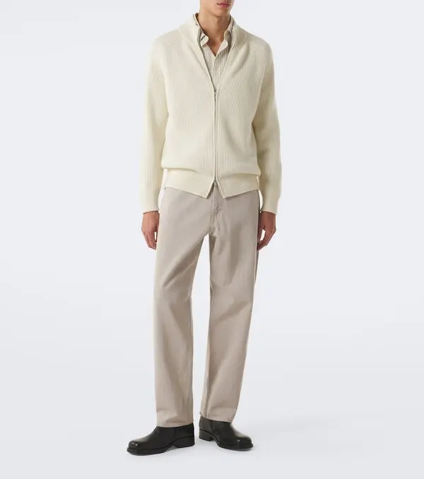 LARDINI Ribbed-knit Wool And Cashmere Zip-up Cardigan