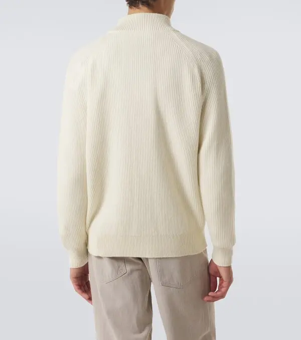 LARDINI Ribbed-knit Wool And Cashmere Zip-up Cardigan