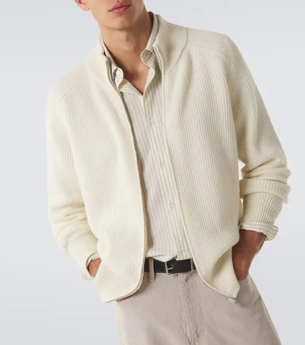 LARDINI Ribbed-knit Wool And Cashmere Zip-up Cardigan