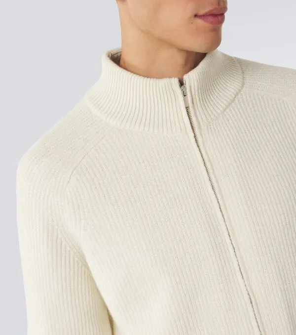 LARDINI Ribbed-knit Wool And Cashmere Zip-up Cardigan