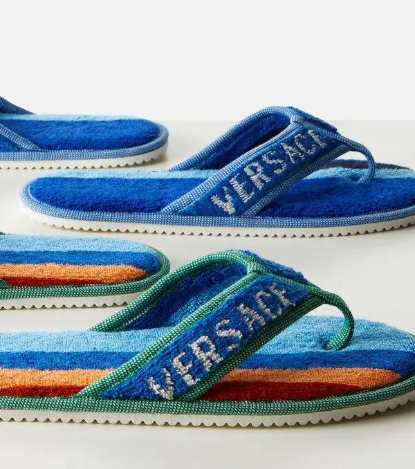Versace Striped Cotton Terry Slippers