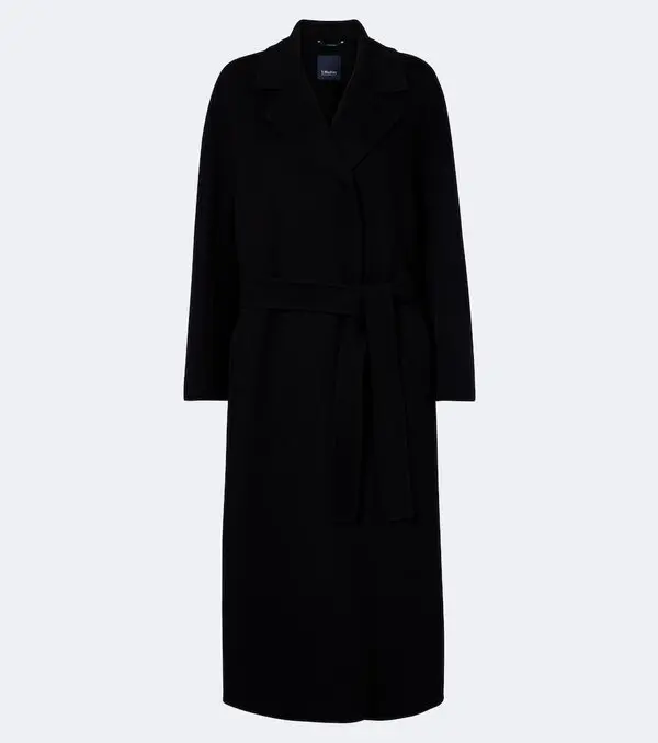 Max Mara Virgin Wool Wrap Coat - Black