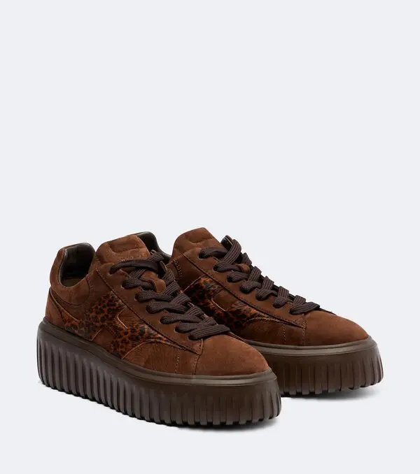Hogan H645 Fur-trimmed Leather Platform Sneakers - Brown