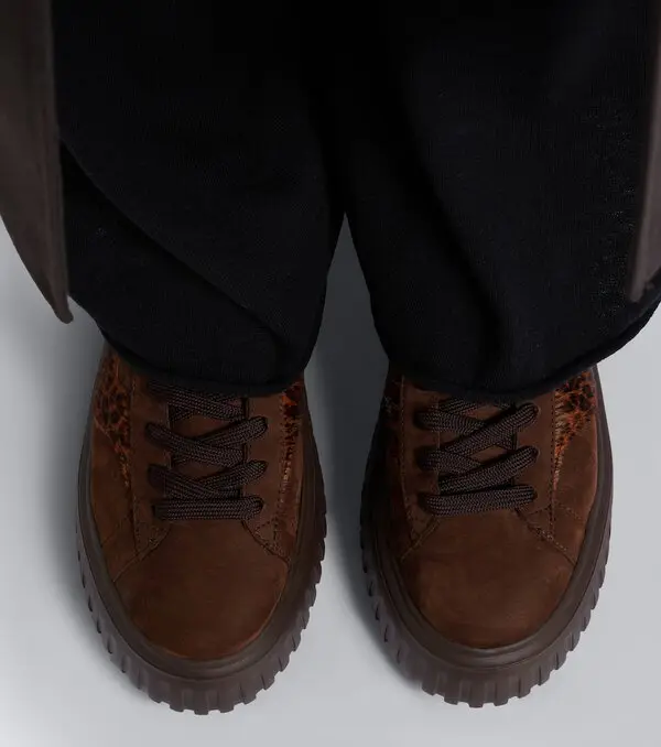 Hogan H645 Fur-trimmed Leather Platform Sneakers - Brown