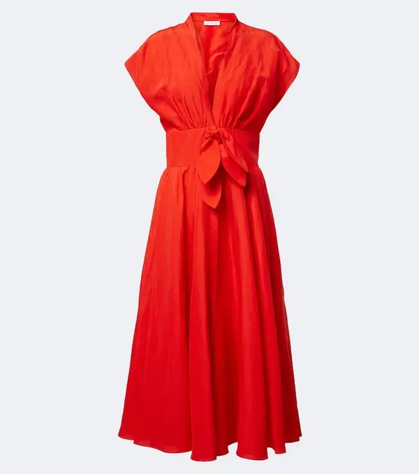Alaïa Belted Midi Dress In Rouge Vermillon - Red