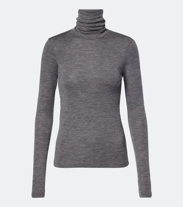 RÓHE Wool Jersey Turtleneck Top - Grey