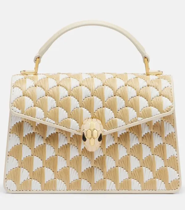 BVLGARI Serpenti Forever Mini Raffia Top-handle Bag - Gold