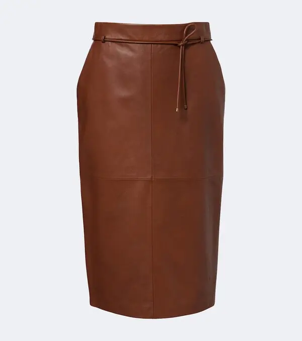 Max Mara Leather Midi Skirt - Brown