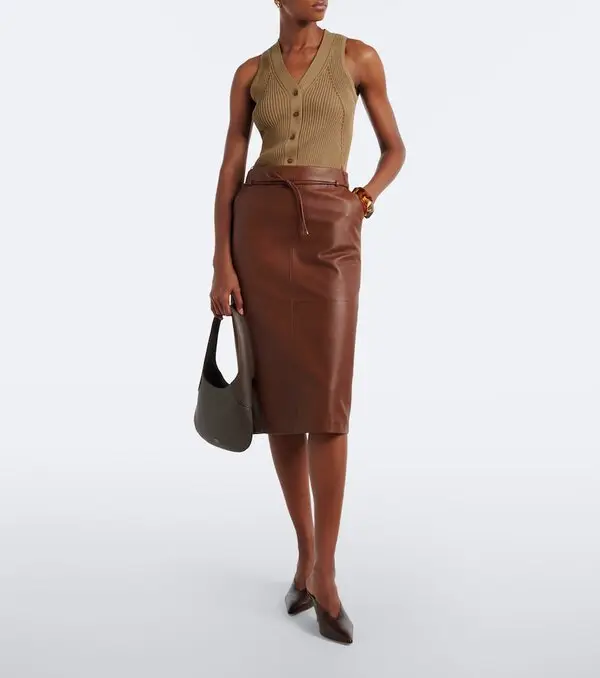 Max Mara Leather Midi Skirt