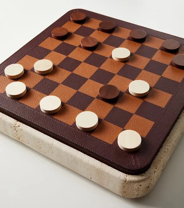 GIOBAGNARA Rodi Leather, Marble, And Wooden Chess Set