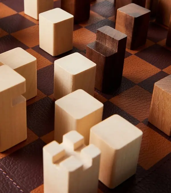 GIOBAGNARA Rodi Leather, Marble, And Wooden Chess Set