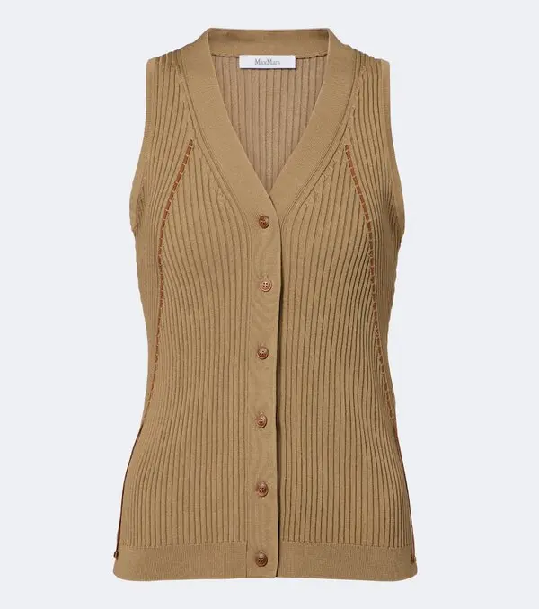 Max Mara Ribbed Knit Cotton-blend Sleeveless V-neck Top - Green
