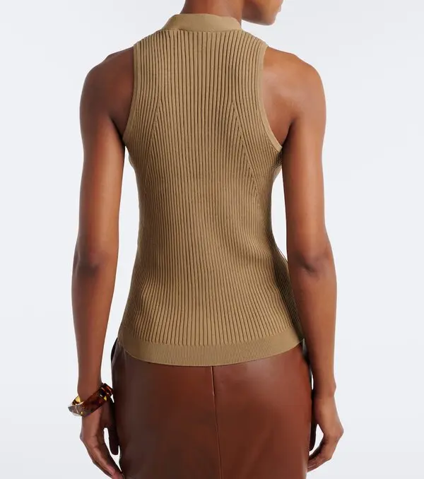 Max Mara Ribbed Knit Cotton-blend Sleeveless V-neck Top