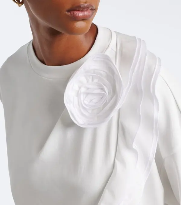 Max Mara Cotton Jersey T-shirt With Floral Appliqu - White