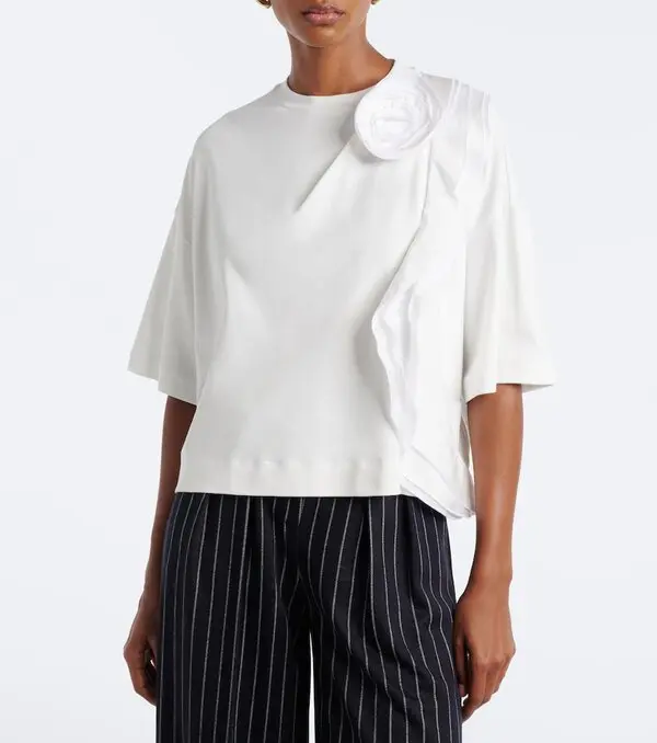Max Mara Cotton Jersey T-shirt With Floral Appliqu - White