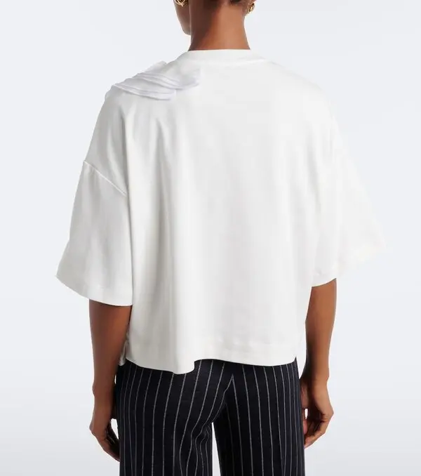 Max Mara Cotton Jersey T-shirt With Floral Appliqu - White