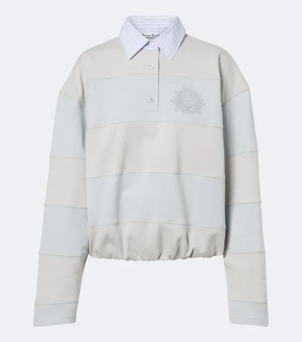 Acne Studios Striped Cotton Fleece Polo Sweatshirt - Blue