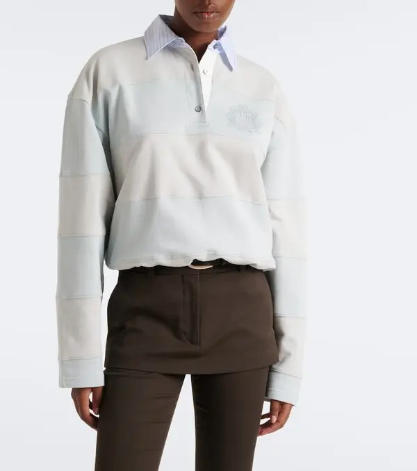 Acne Studios Striped Cotton Fleece Polo Sweatshirt - Blue