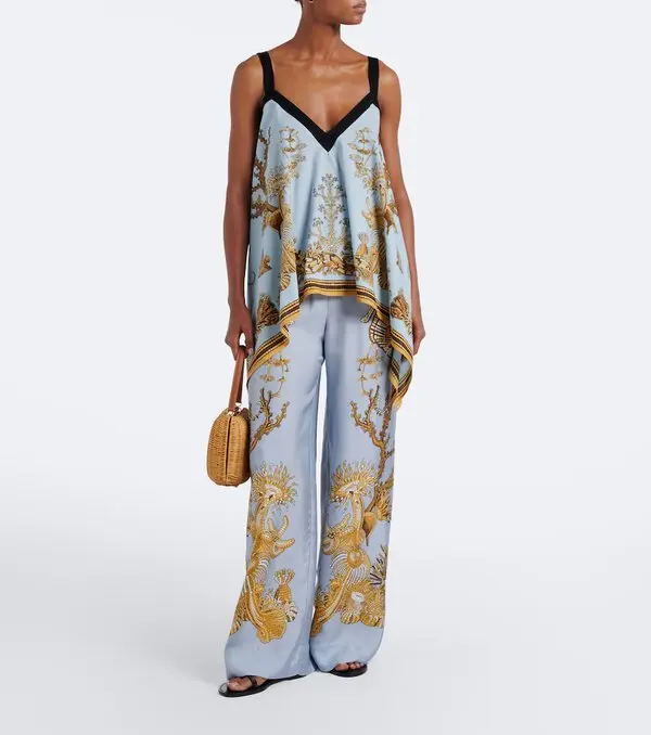La DoubleJ Asymmetrical Printed V-neck Cotton Top