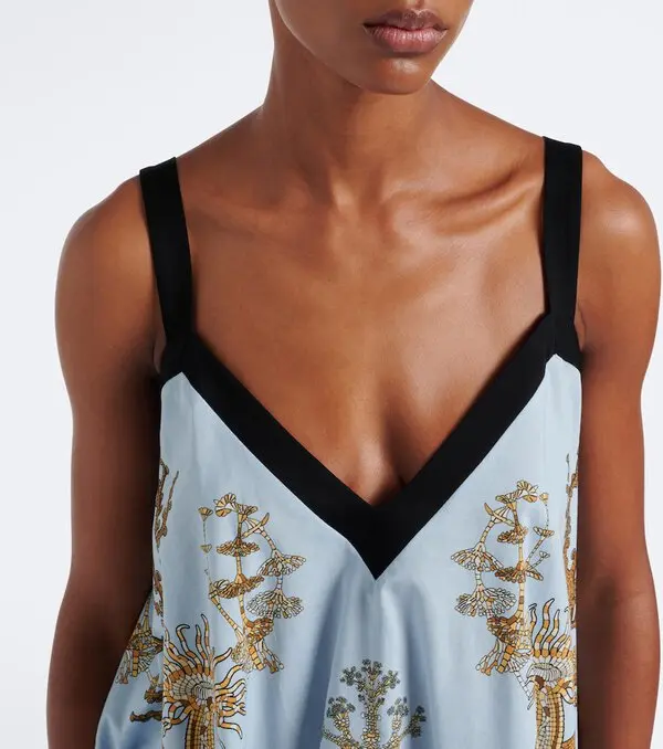 La DoubleJ Asymmetrical Printed V-neck Cotton Top