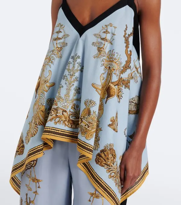 La DoubleJ Asymmetrical Printed V-neck Cotton Top