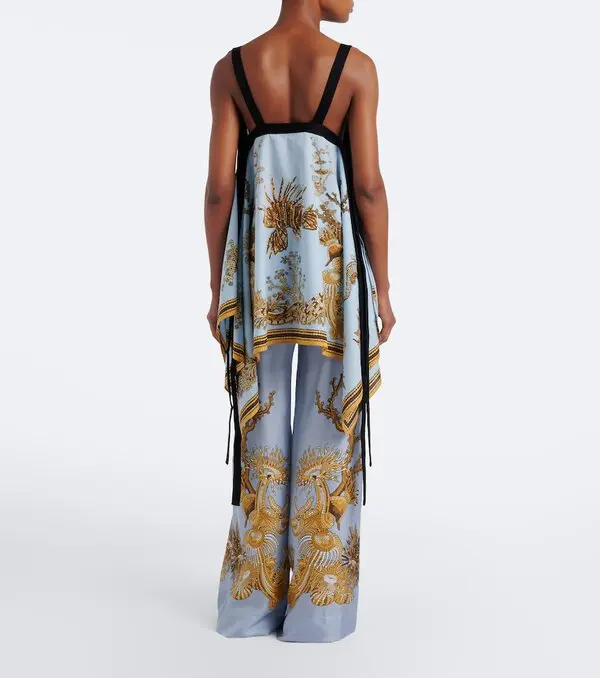 La DoubleJ Asymmetrical Printed V-neck Cotton Top
