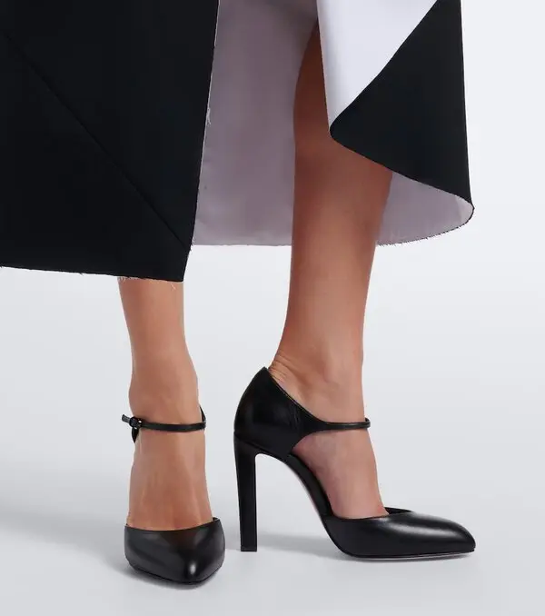 CHRISTIAN LOUBOUTIN Leather Almond Toe Pumps With Ankle Strap