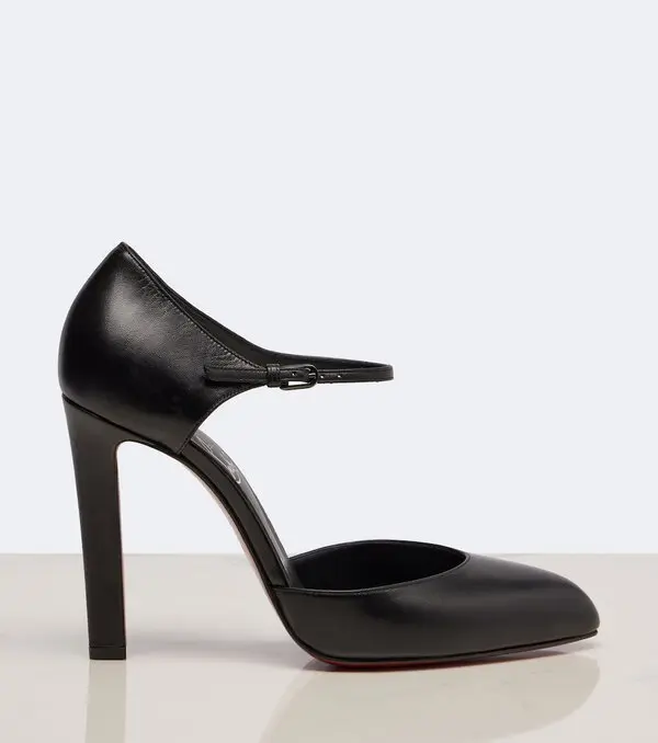 CHRISTIAN LOUBOUTIN Leather Almond Toe Pumps With Ankle Strap