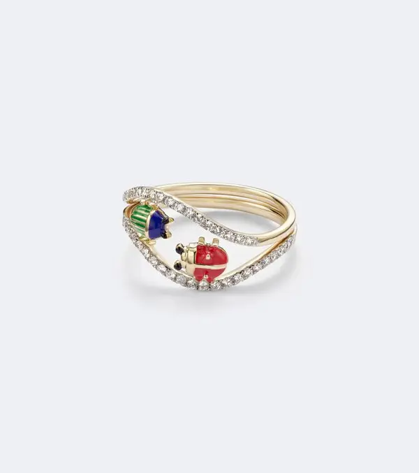 Yvonne Léon Alliance Coccinelle Scarabée Mini 9kt Ring With Diamonds And Enamel - Gold