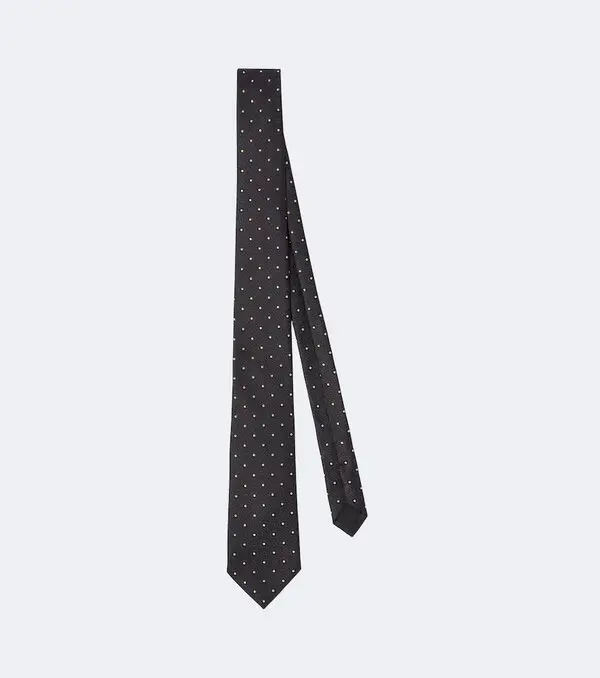 Saint Laurent Polka-dot Silk Jacquard Neck Tie - Blue