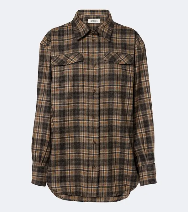 RÓHE Checked Wool-blend Overshirt - Brown