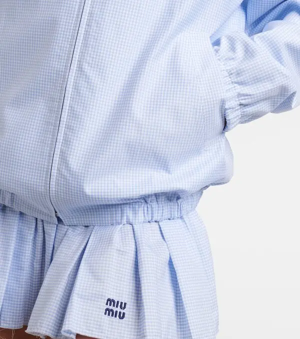 Miu Miu Logo Gingham Cotton Blouson Jacket