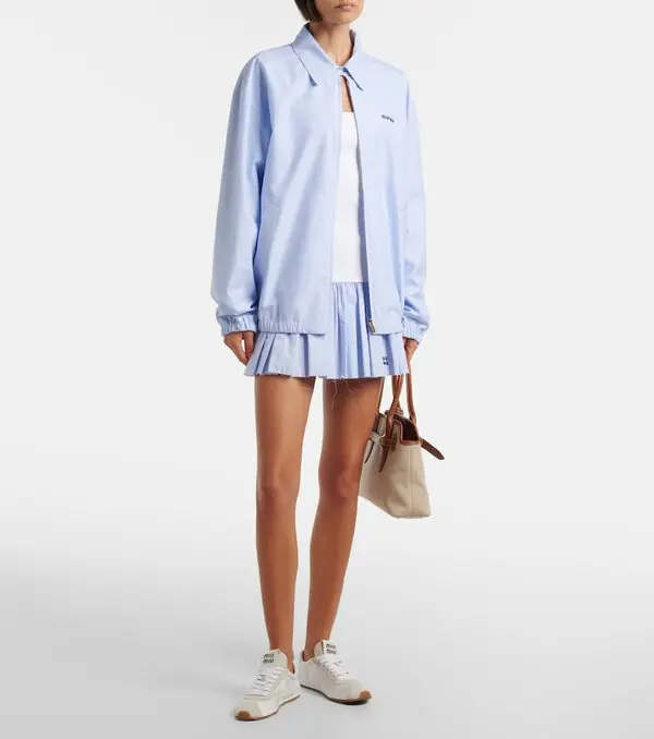 Miu Miu Logo Gingham Cotton Blouson Jacket