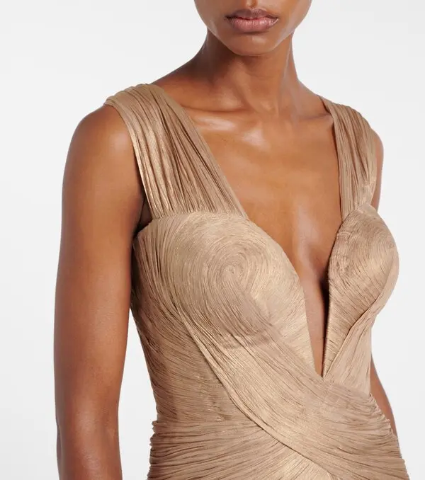 MARIA LUCIA HOHAN Corinna Silk Muslin Bustier Gown - Beige