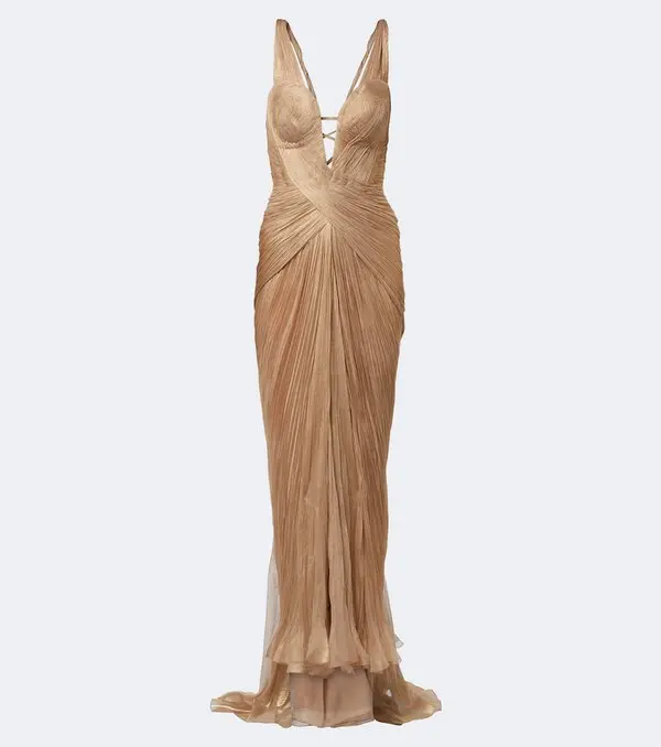 MARIA LUCIA HOHAN Corinna Silk Muslin Bustier Gown - Beige