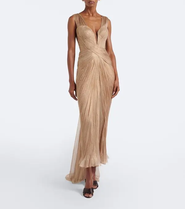 MARIA LUCIA HOHAN Corinna Silk Muslin Bustier Gown - Beige