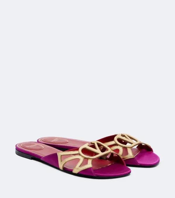 Valentino Garavani Wonderweb Satin And Leather Slides - Gold