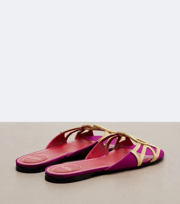 Valentino Garavani Wonderweb Satin And Leather Slides - Gold