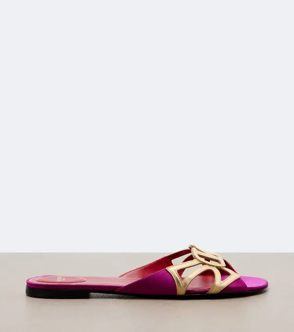 Valentino Garavani Wonderweb Satin And Leather Slides - Gold