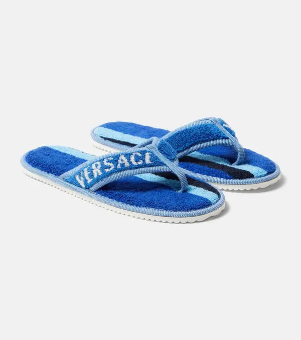 Versace Striped Cotton Terry Slippers - Blue
