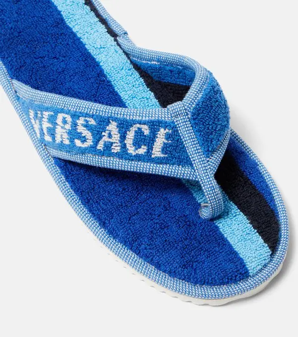Versace Striped Cotton Terry Slippers - Blue