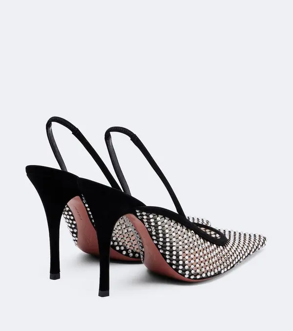 Amina Muaddi Felicia Embellished Mesh Slingback Pumps
