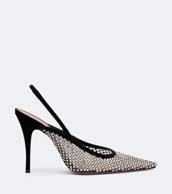 Amina Muaddi Felicia Embellished Mesh Slingback Pumps