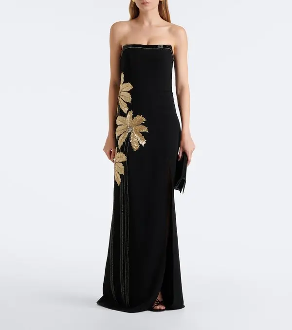 Costarellos Embellished Crêpe Gown