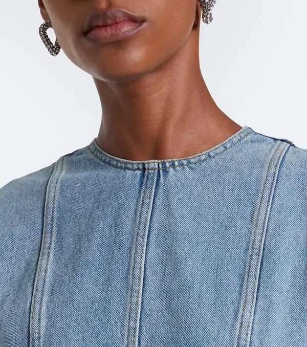 Erdem Floral Appliqué Denim Midi Skirt