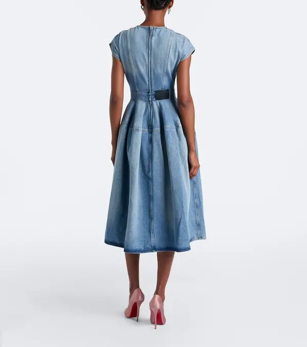 Erdem Floral Appliqué Denim Midi Skirt