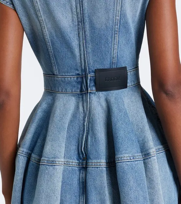 Erdem Floral Appliqué Denim Midi Skirt