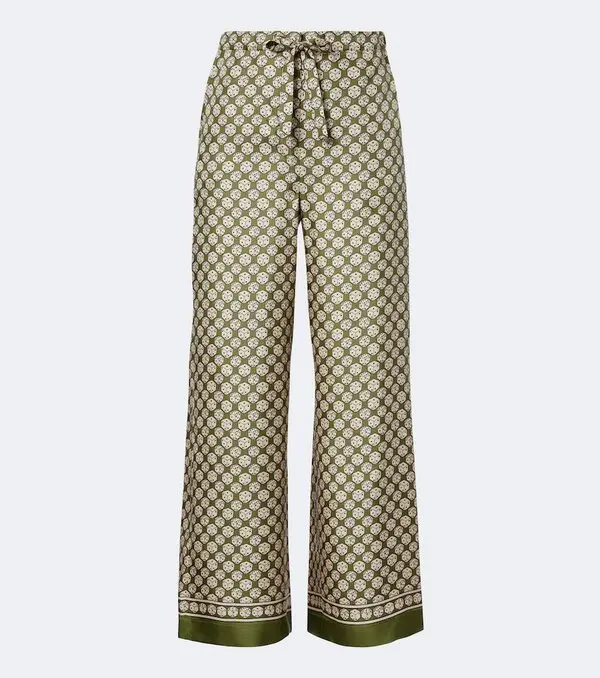 Max Mara Printed Silk Wide-leg Pants - Green