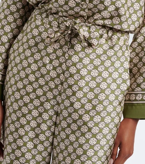 Max Mara Printed Silk Wide-leg Pants - Green